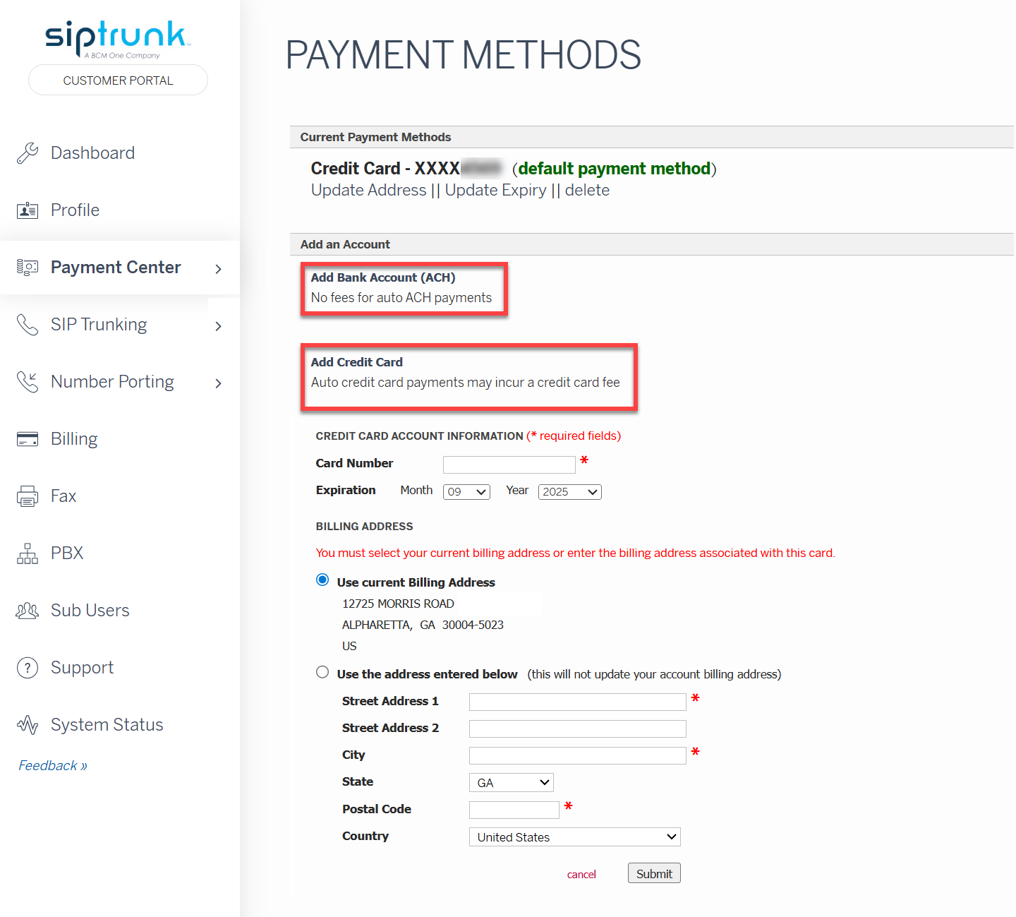 How to Add/Edit a Payment Method – SIPTRUNK